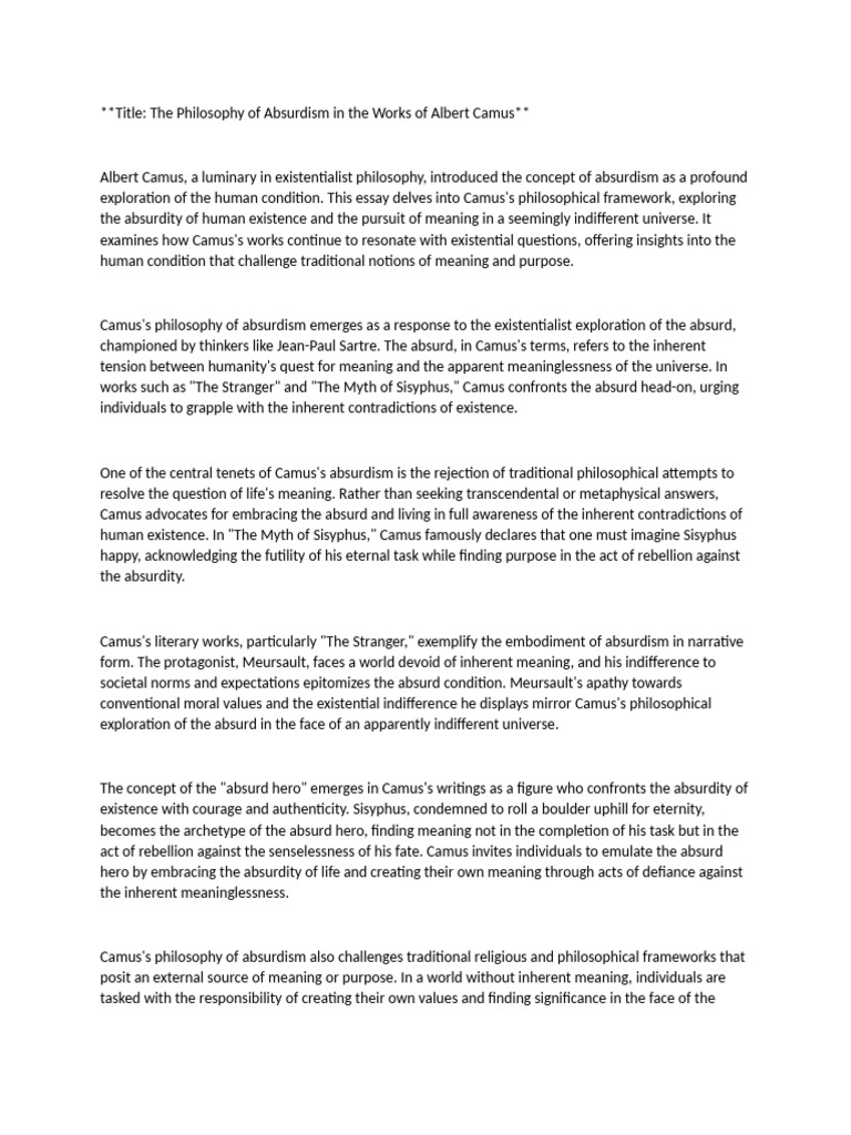 The Philosophy of Absurdism in The Works of Albert Camus | PDF | Albert ...