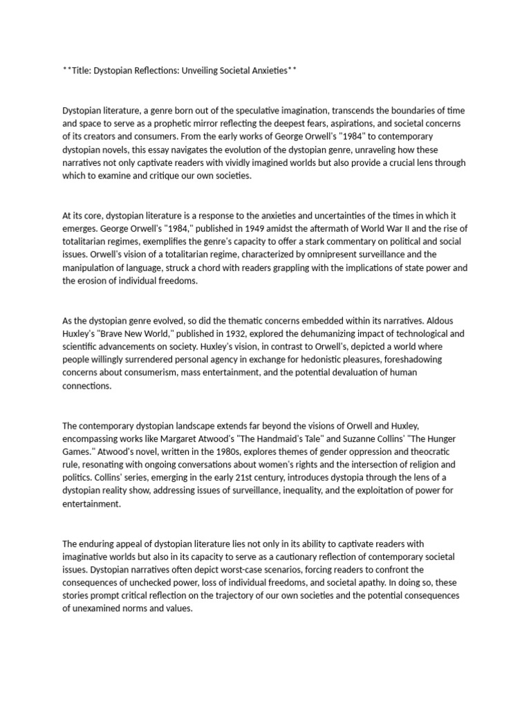 Unveiling Societal Anxieties | PDF | Dystopia | Utopian And Dystopian ...