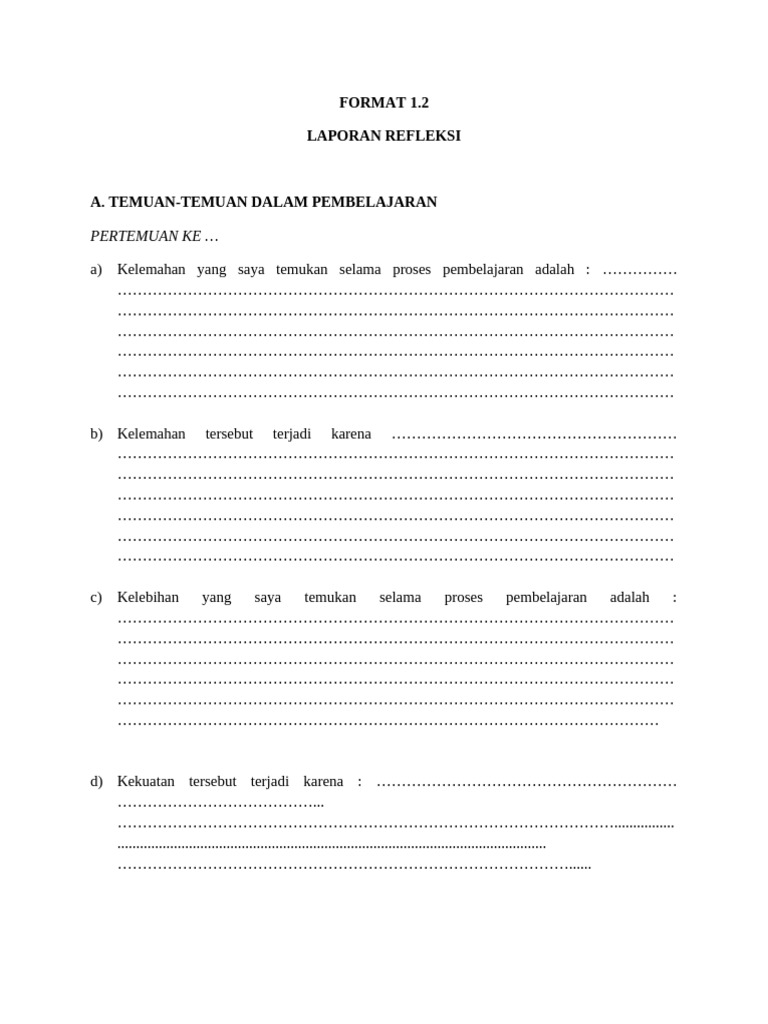 FORMAT LAPORAN REFLEKSI | PDF