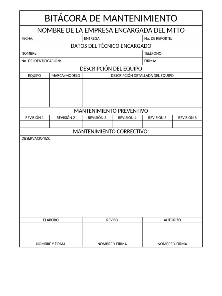 Formato de Bitácora de Mantenimiento | PDF