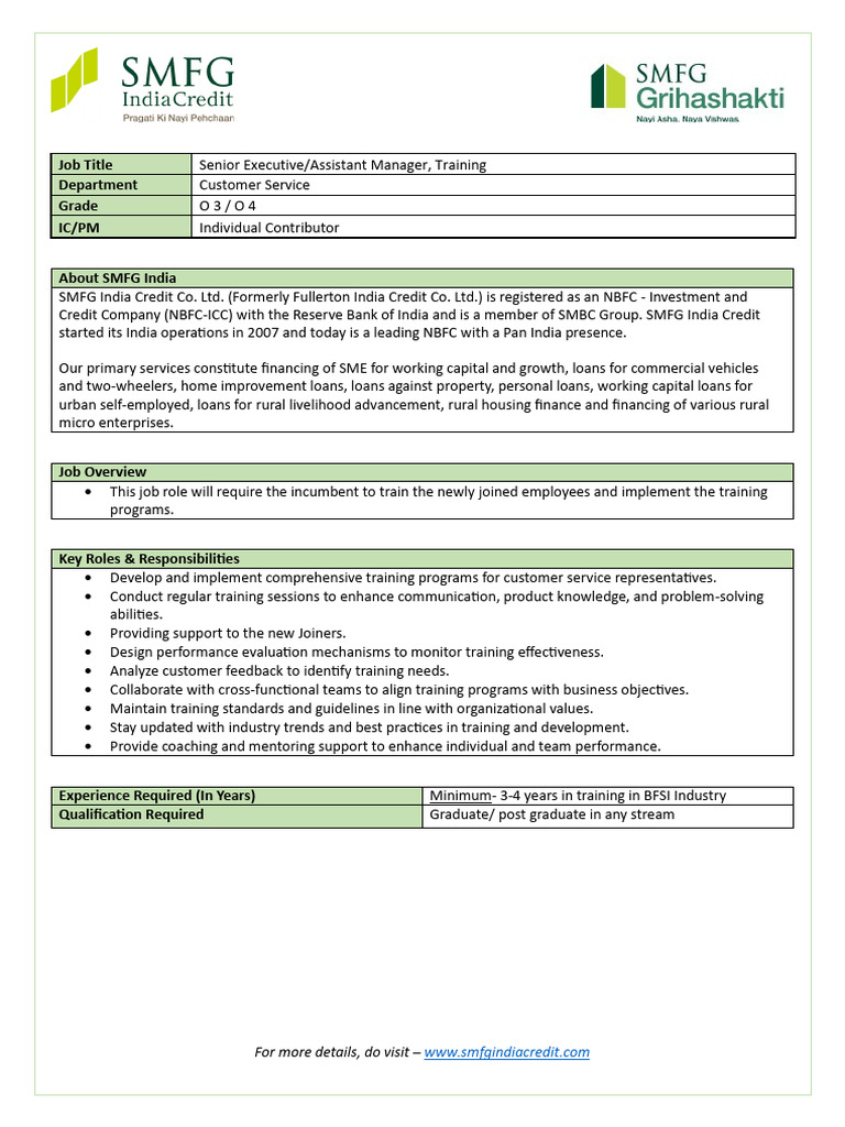Assistant Manager Senior Executive Training | PDF