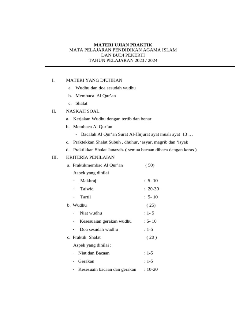 Materi Ujian Praktik Pai 2023, 2024 | PDF