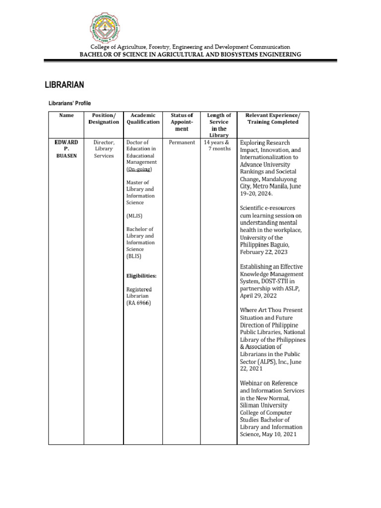 Librarian's Profile | PDF