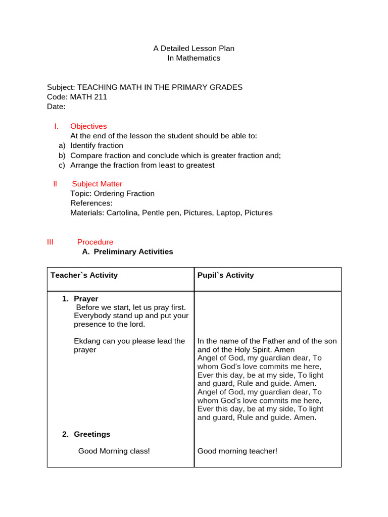 A Detailed Lesson Plan | PDF | Mathematics
