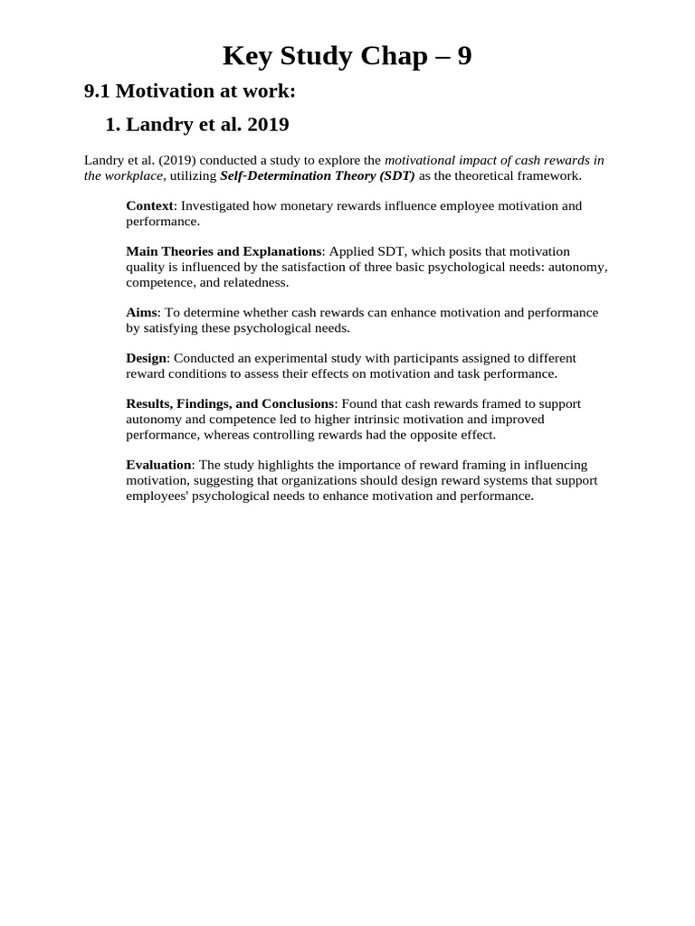 KEY STUDIES CHAP 9 | PDF | Motivation | Motivational