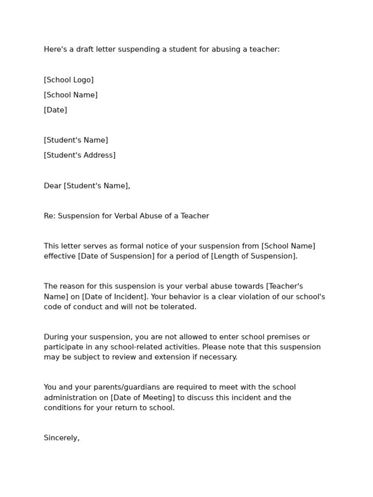 Student Suspension Letter Template | PDF