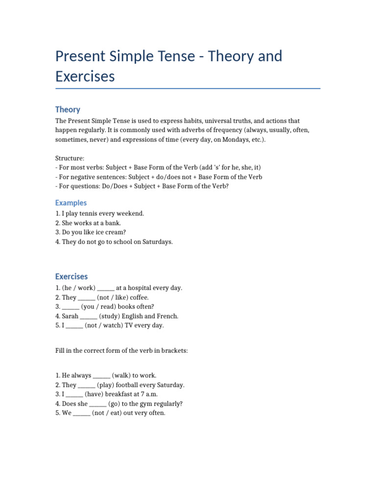 Present Simple Tense Theory and Exercises | PDF