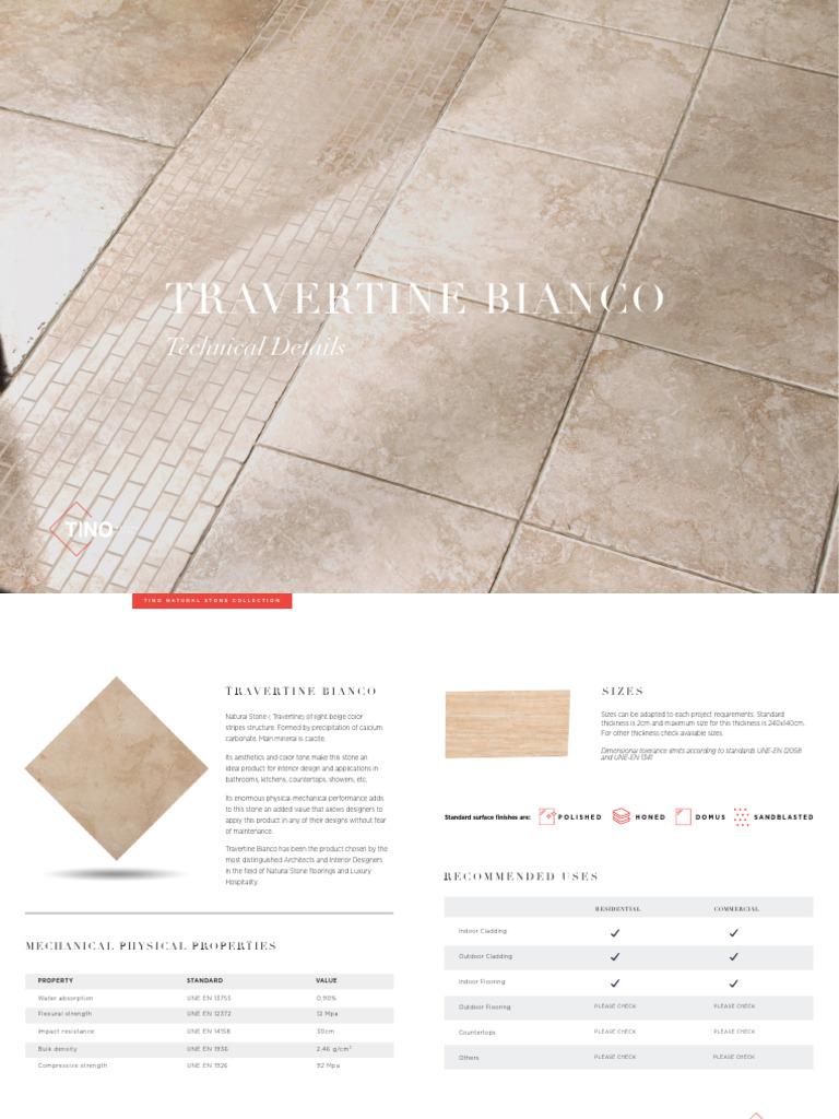 Travertine Bianco Tech Details Eng | PDF | Materials | Building Engineering