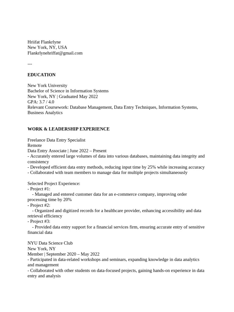 Data Entry Cv Pdf 2609