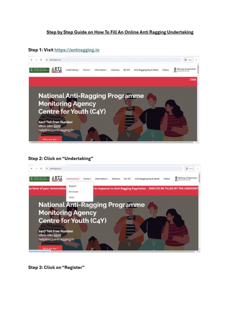 Antiragging Undertaking Step by Step Guide | PDF