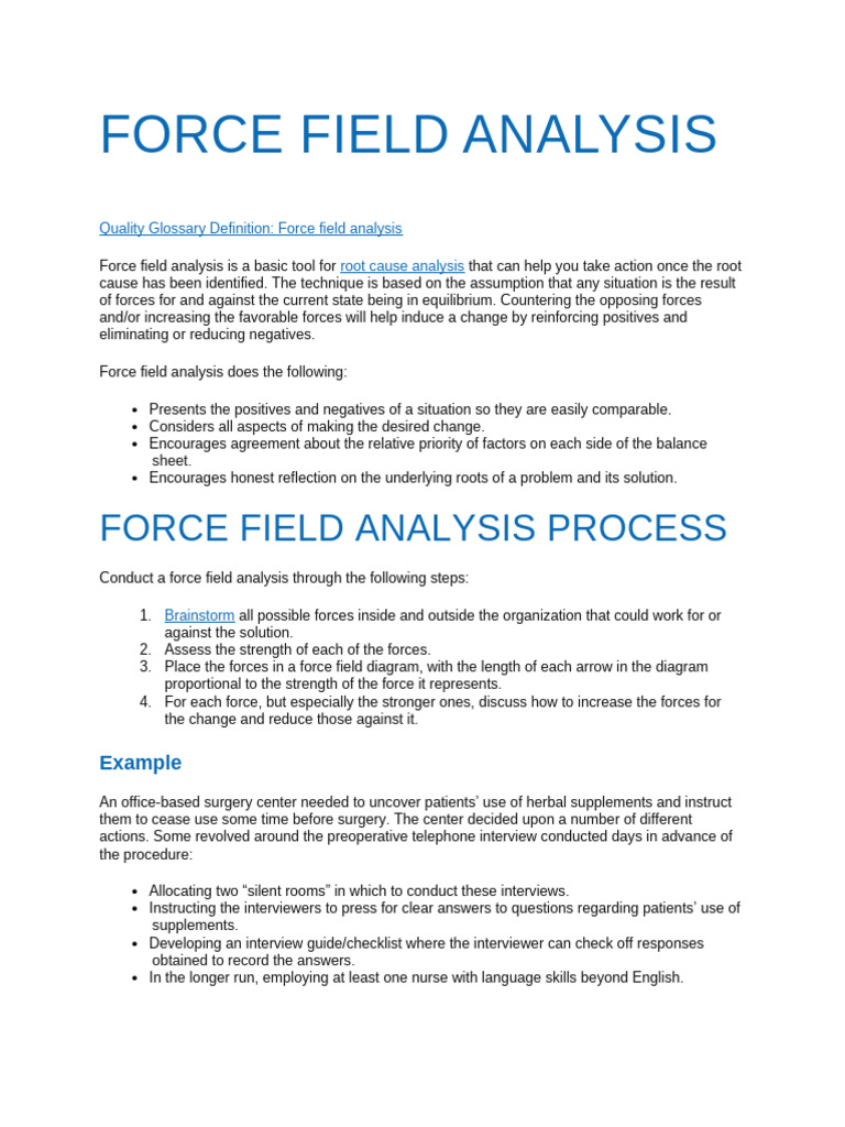 FORCE FIELD ANALYSIS | PDF | Force | Surgery