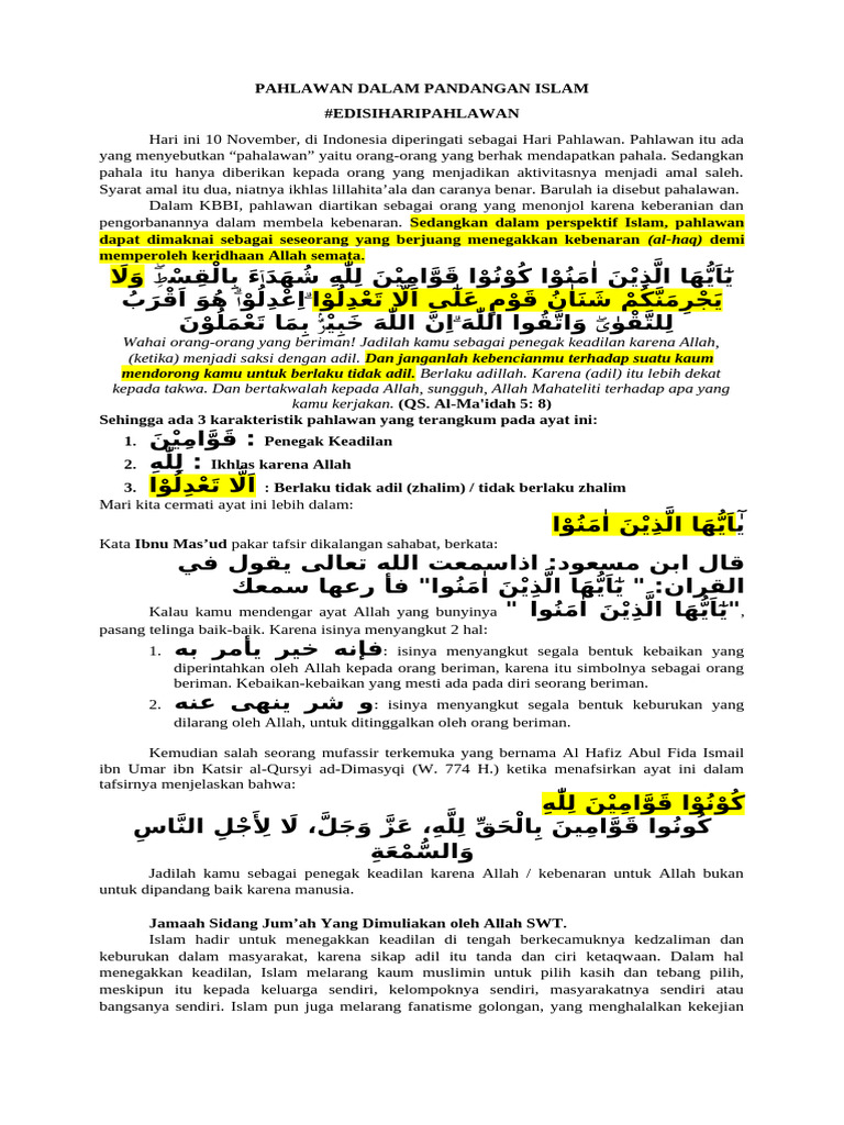 Pahlawan Dalam Pandangan Islam | PDF