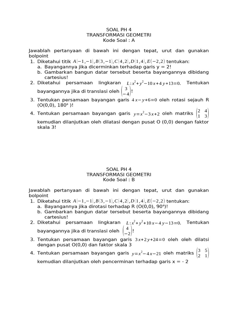 Soal PH 4 Transformasi Geometri | PDF