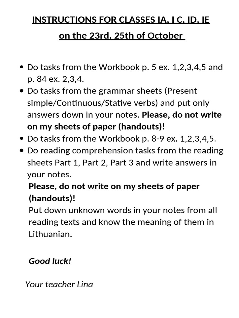 Instructions for Classes 2 | PDF