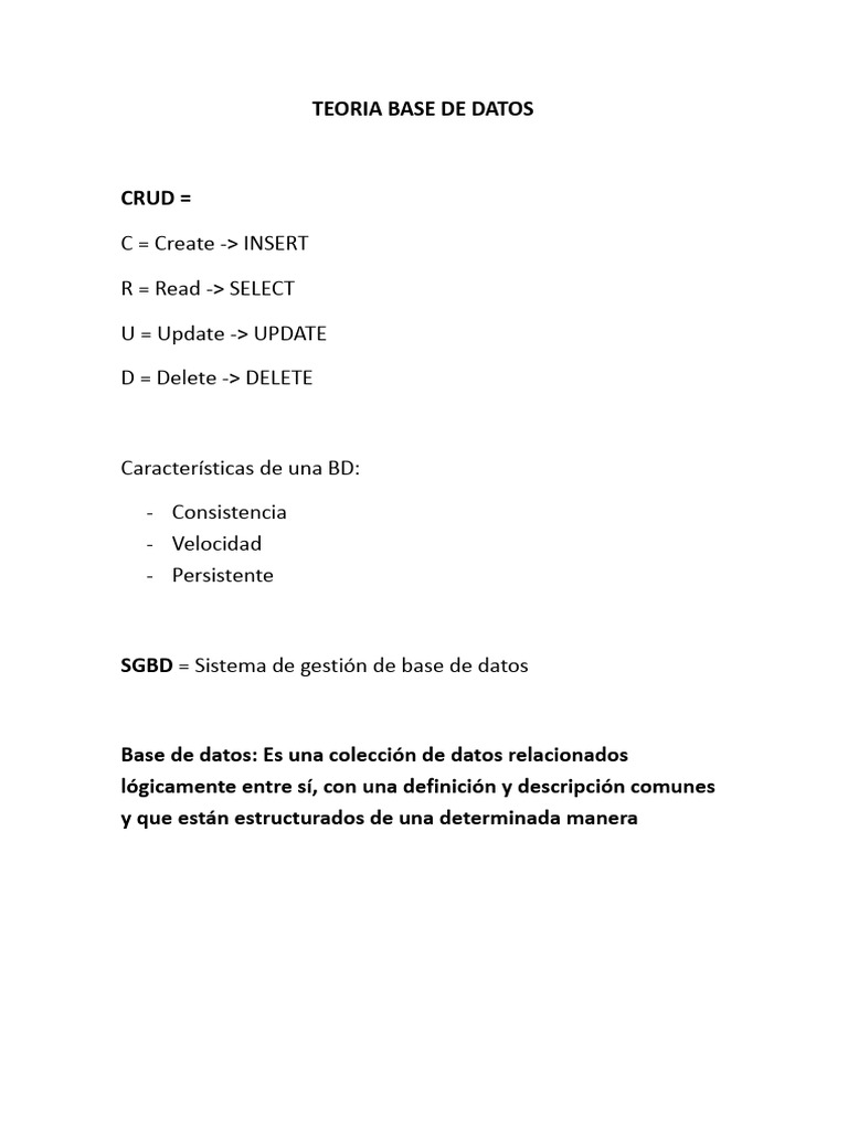 Teoria Base de Datos | PDF | Bases de datos | No Sql