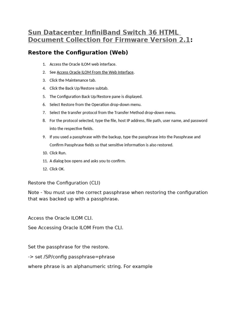 Restore The Configuration of IB SWITCH | PDF