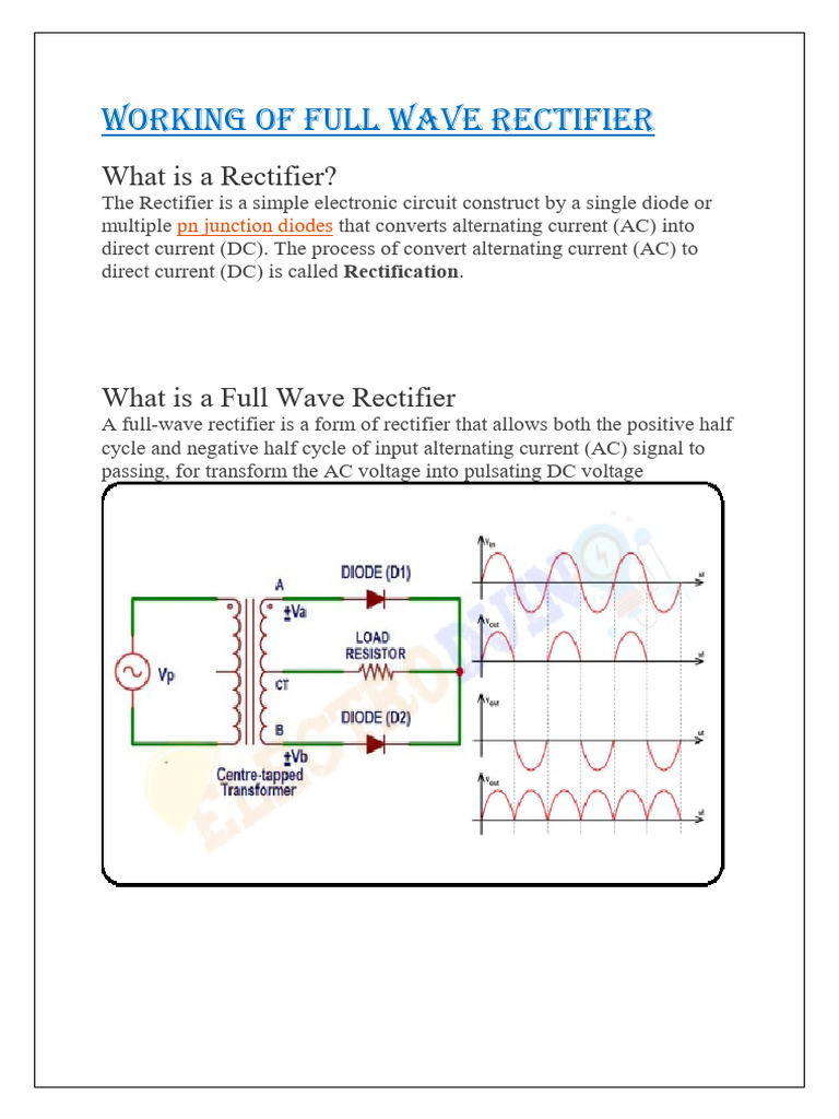 Working of full wave rectifier | PDF | Rectifier | Power Supply