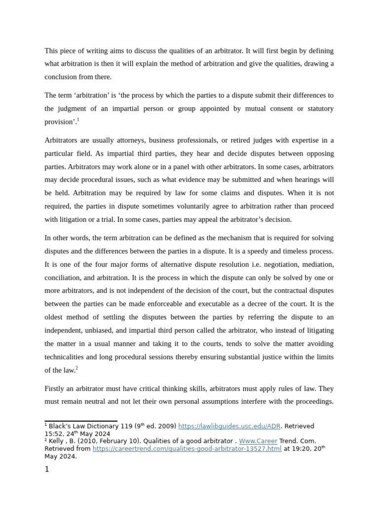 ADR Assignments 1 and 2 (Term 2) | PDF | Arbitration | Alternative Dispute Resolution