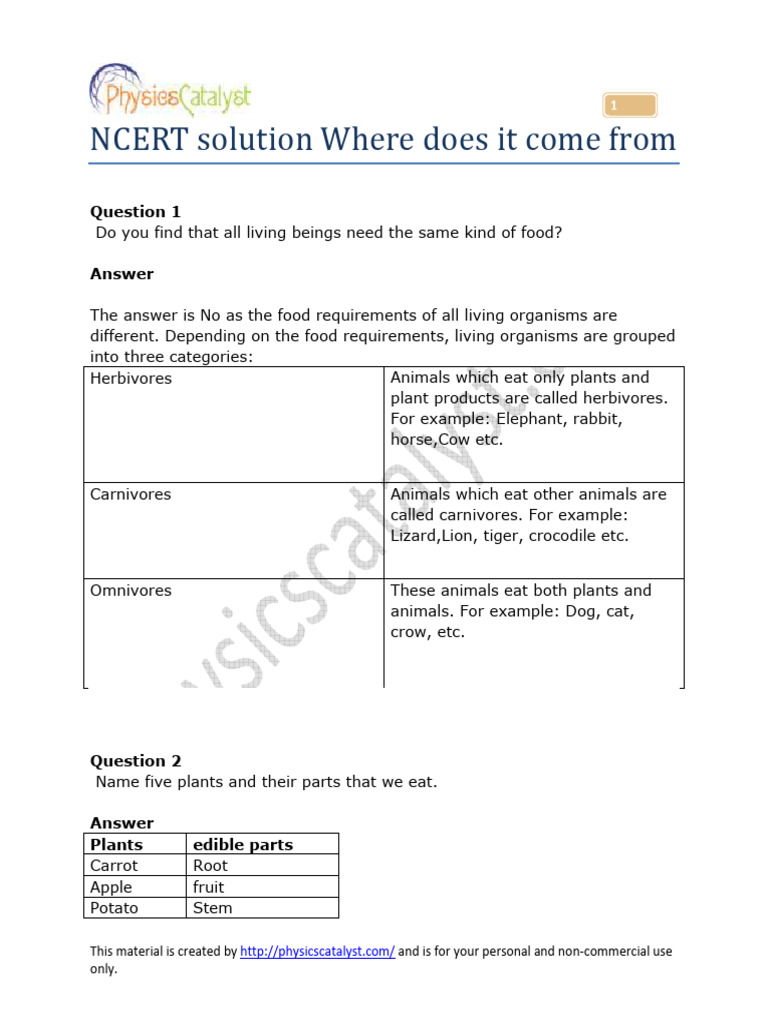 NCERT Solutions: Food Types in Biology | PDF | Foods