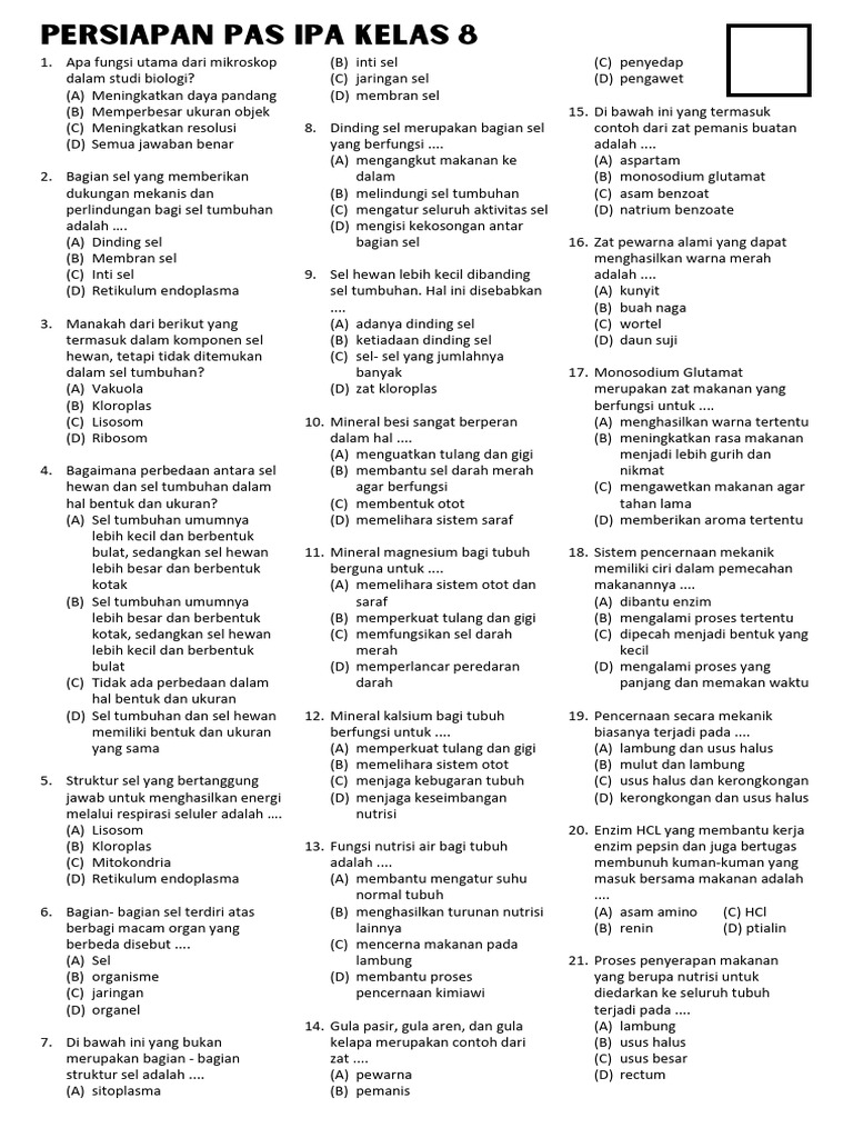 Persiapan Pas Ipa Kelas 8 | PDF