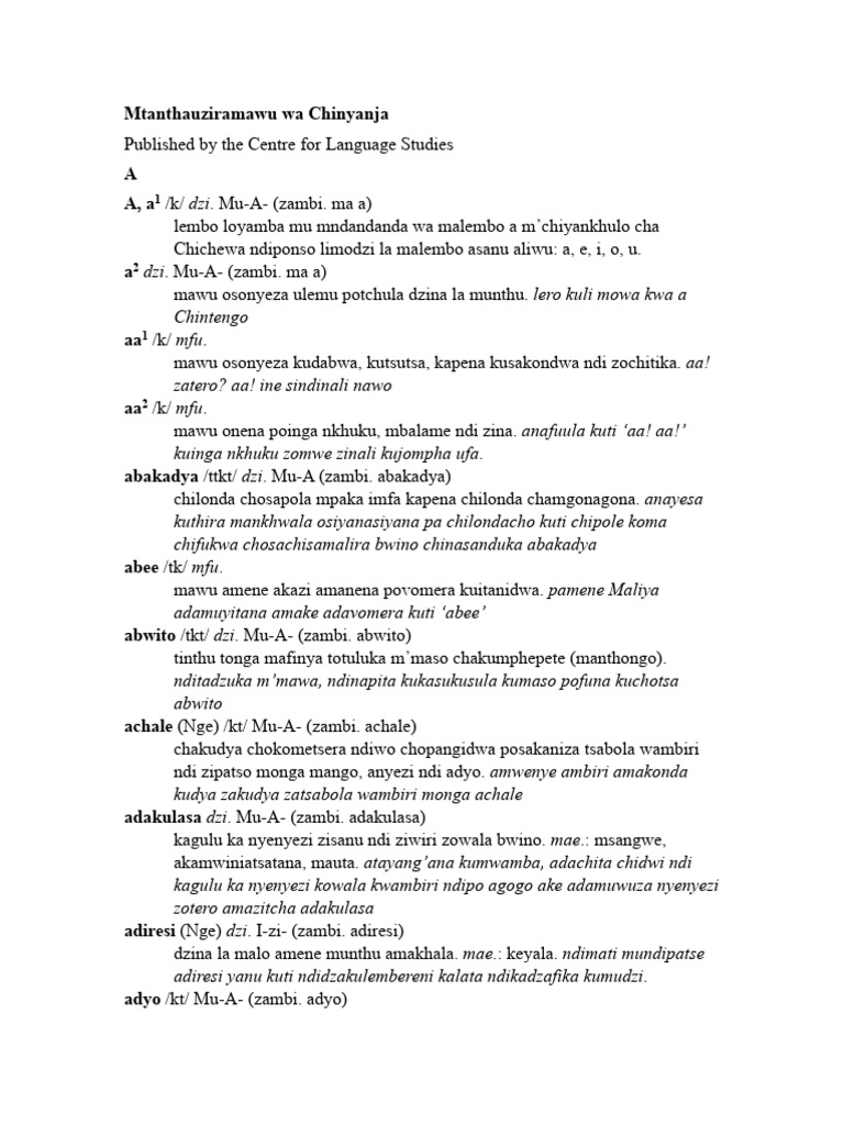 Mtanthauziramawu Wa Chinyanja Compress | PDF | Languages | Foreign ...
