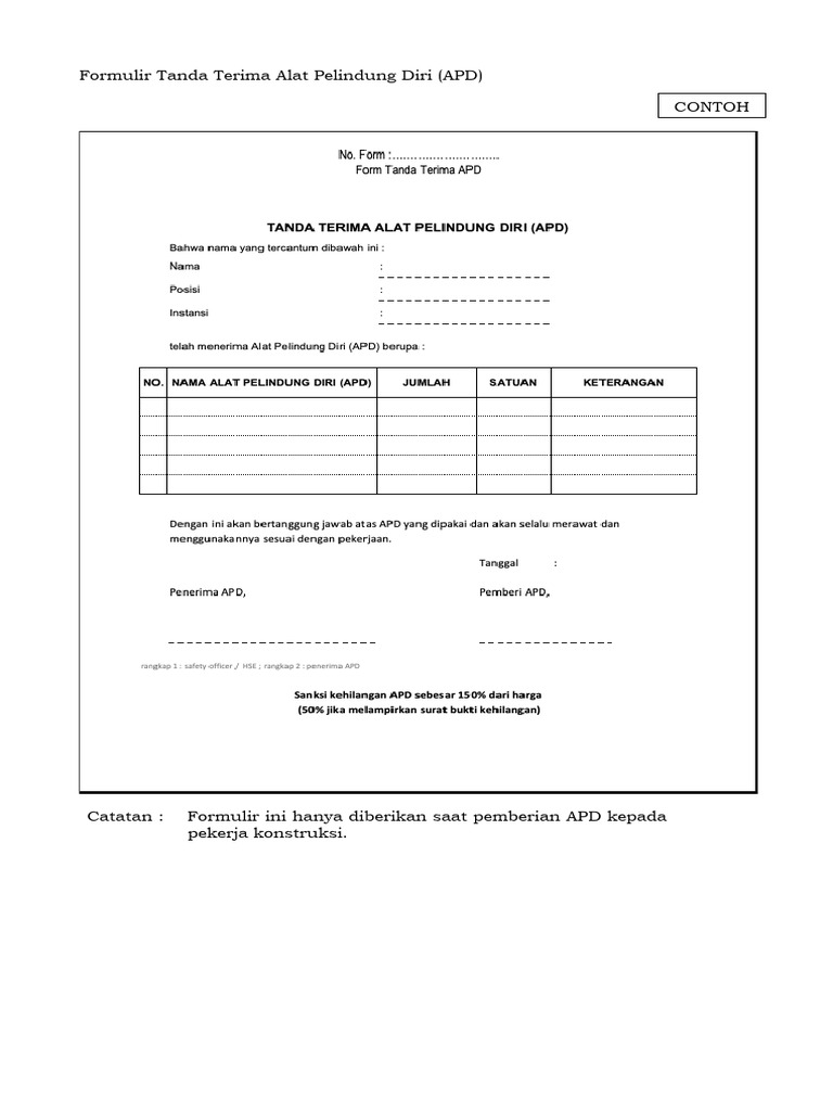 Formuliar Checklist Peralatan Dan APD | PDF