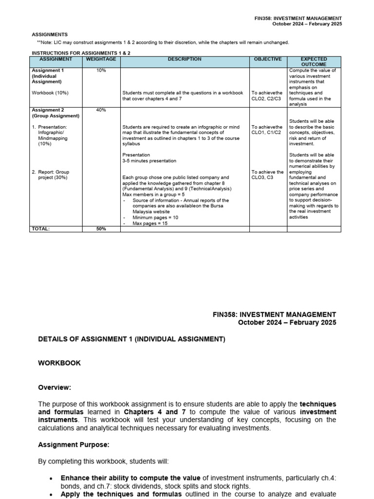 FIN358_Assignments 1 & 2_Instructions 20244.pdf | PDF | Investing | Technical Analysis