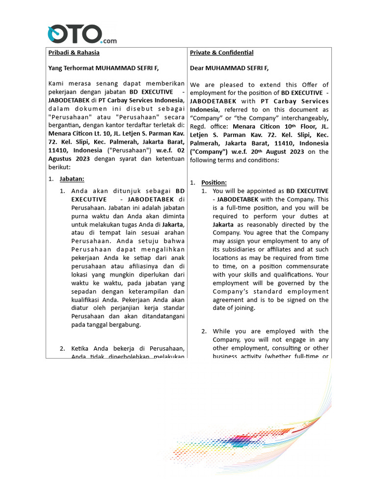 LOE - BD Executive - Muhammad Sefri F | PDF