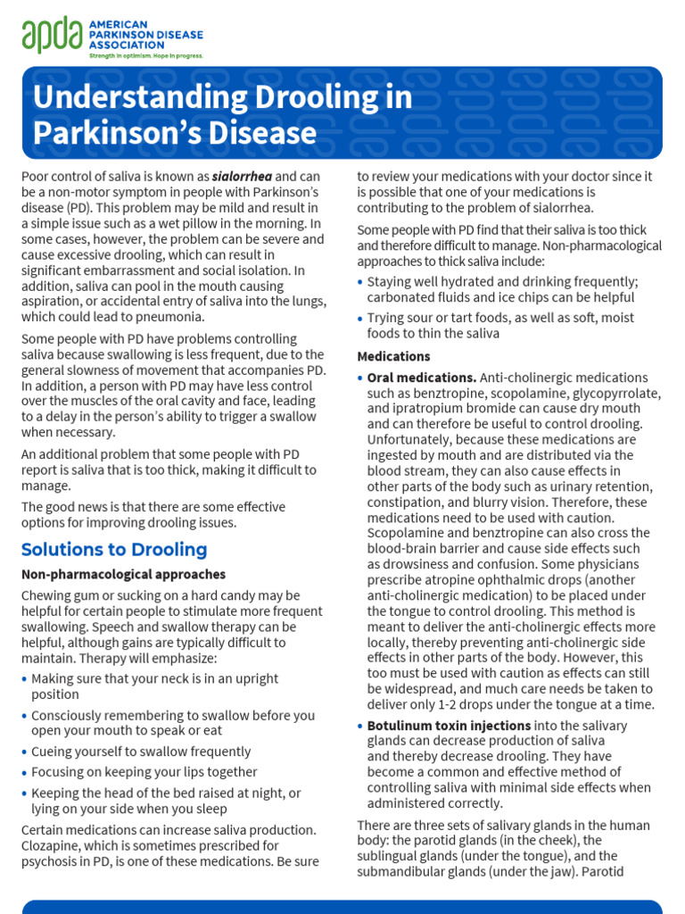 APDA21314 Drooling Factsheet D4V1 | PDF | Botulinum Toxin | Parkinson's ...