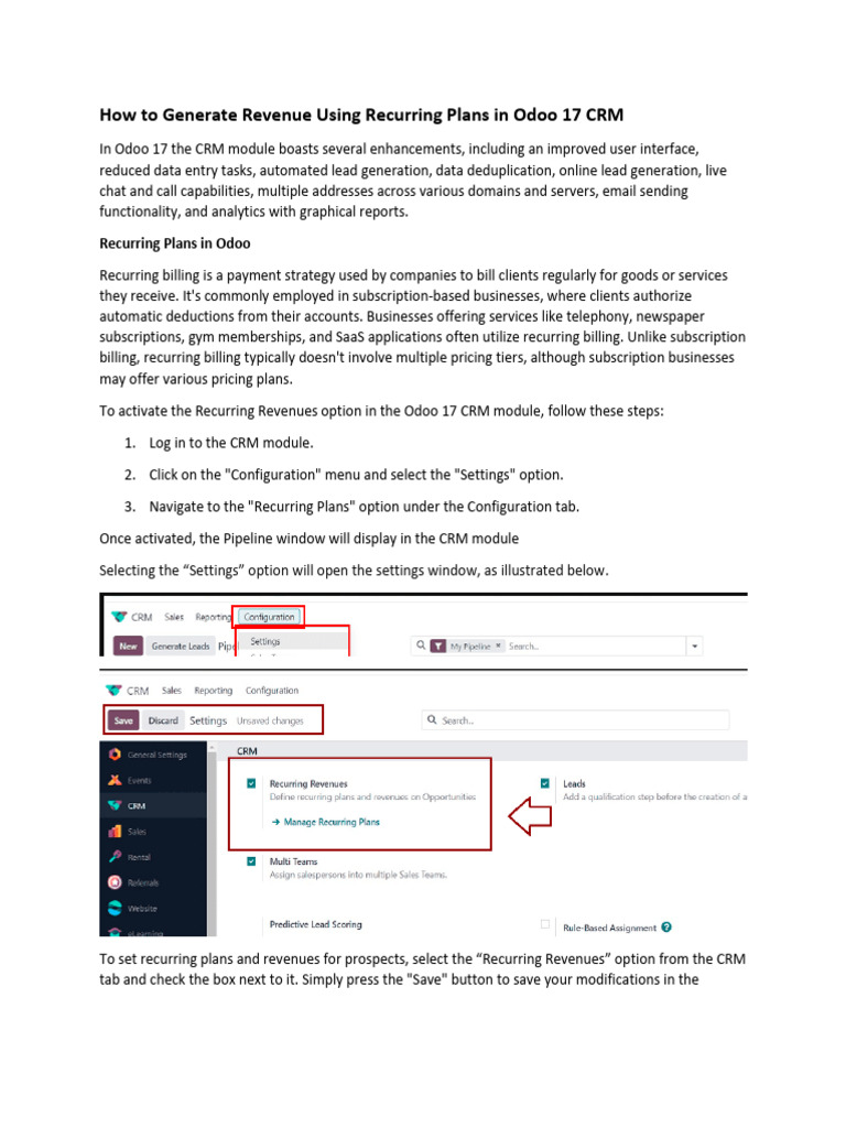 How to Generate Revenue Using Recurring Plans in Odoo 17 CRM | PDF | Subscription Business Model ...