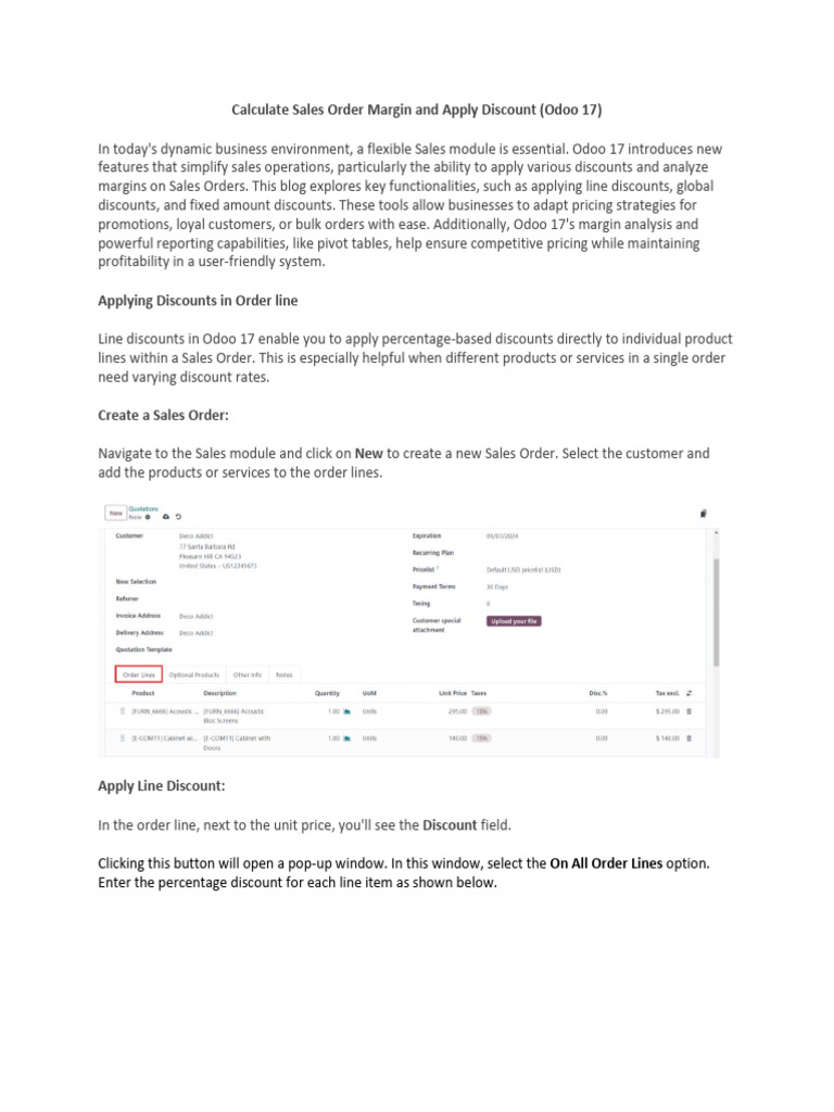 Calculate Sales Order Margin and Apply Discount (Odoo 17) | PDF ...
