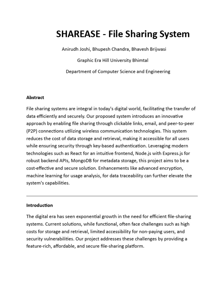 SHAREase File Sharing System | PDF | Peer To Peer | Computer Data Storage