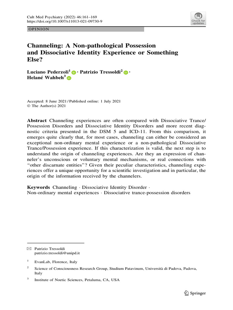Channeling A Non-pathological Possession and Dissociative Identity ...