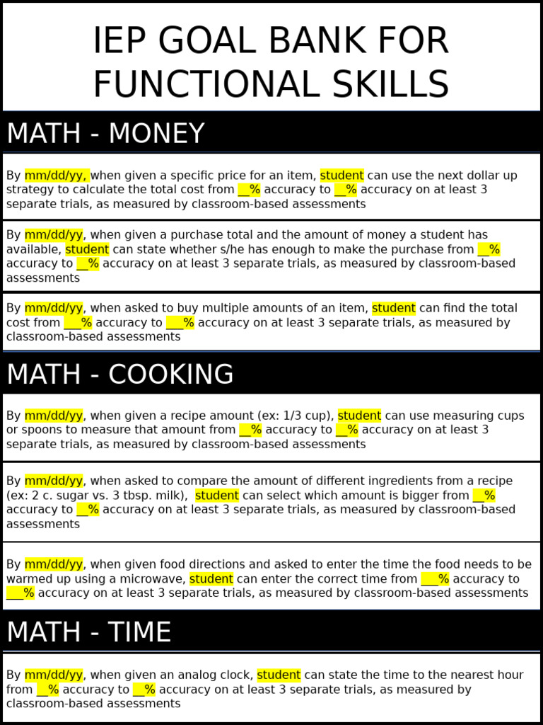 Iep Goal Bank Freebie | PDF | Accuracy And Precision