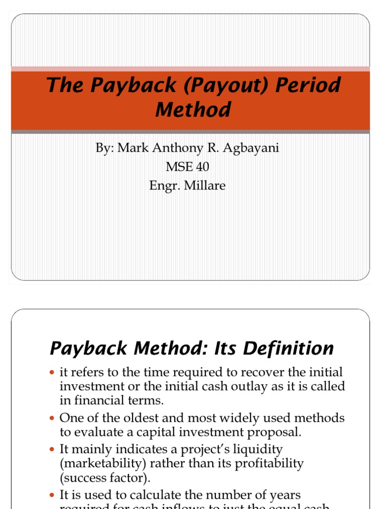 The Payback (Payout) Period Method Presentation | PDF