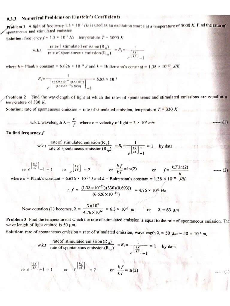 Module 1. Laser Numerical problems | PDF