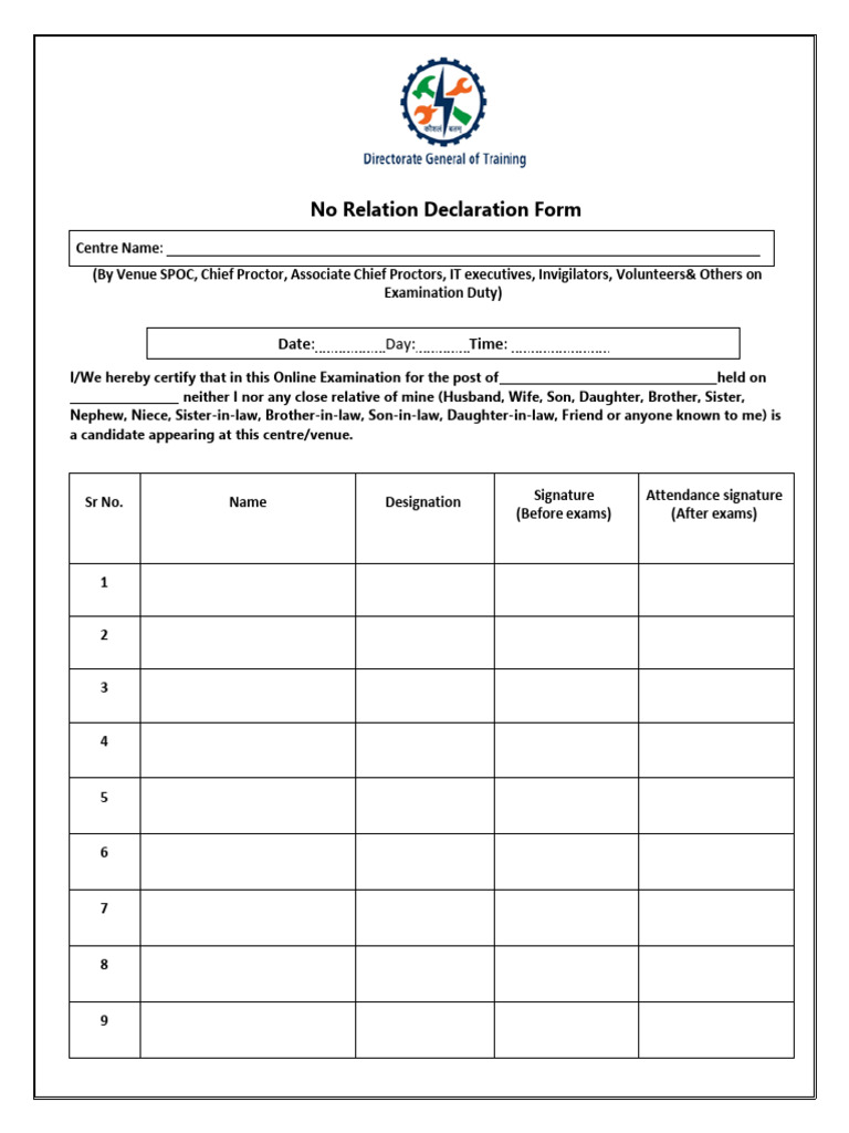 No Relation Declaration Form for Exams | PDF