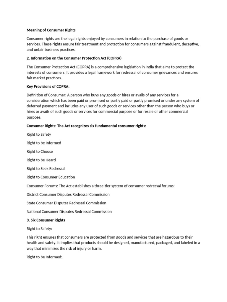 Meaning of Consumer Rights | PDF | Consumer Protection | Safety