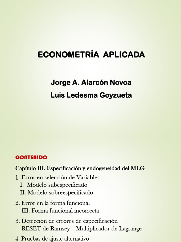 Clase - Especificación y Endogeneidad | PDF | Mínimos cuadrados ordinarios | Endogeneidad ...