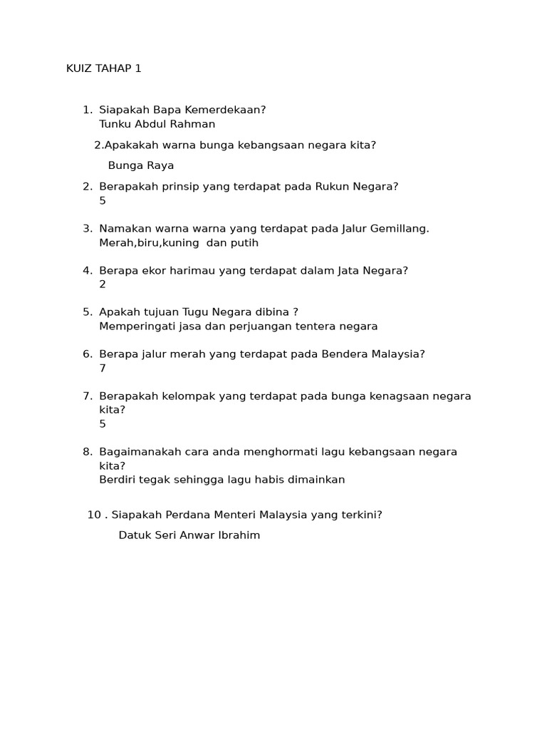 Kuiz Tahap 1 | PDF