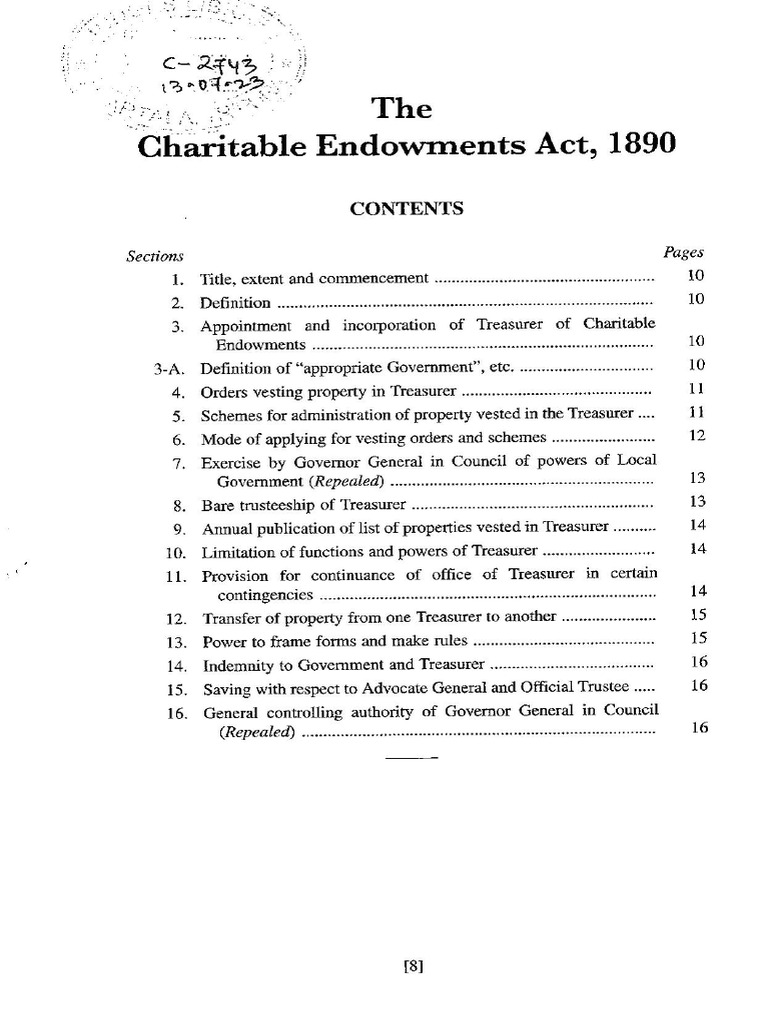 Charitable Endowments Act, 1890 | PDF