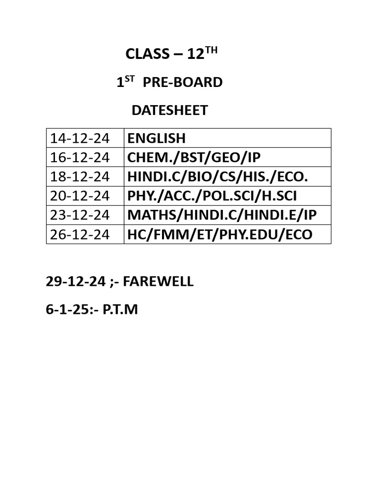 Class 12 1st Preboard | PDF