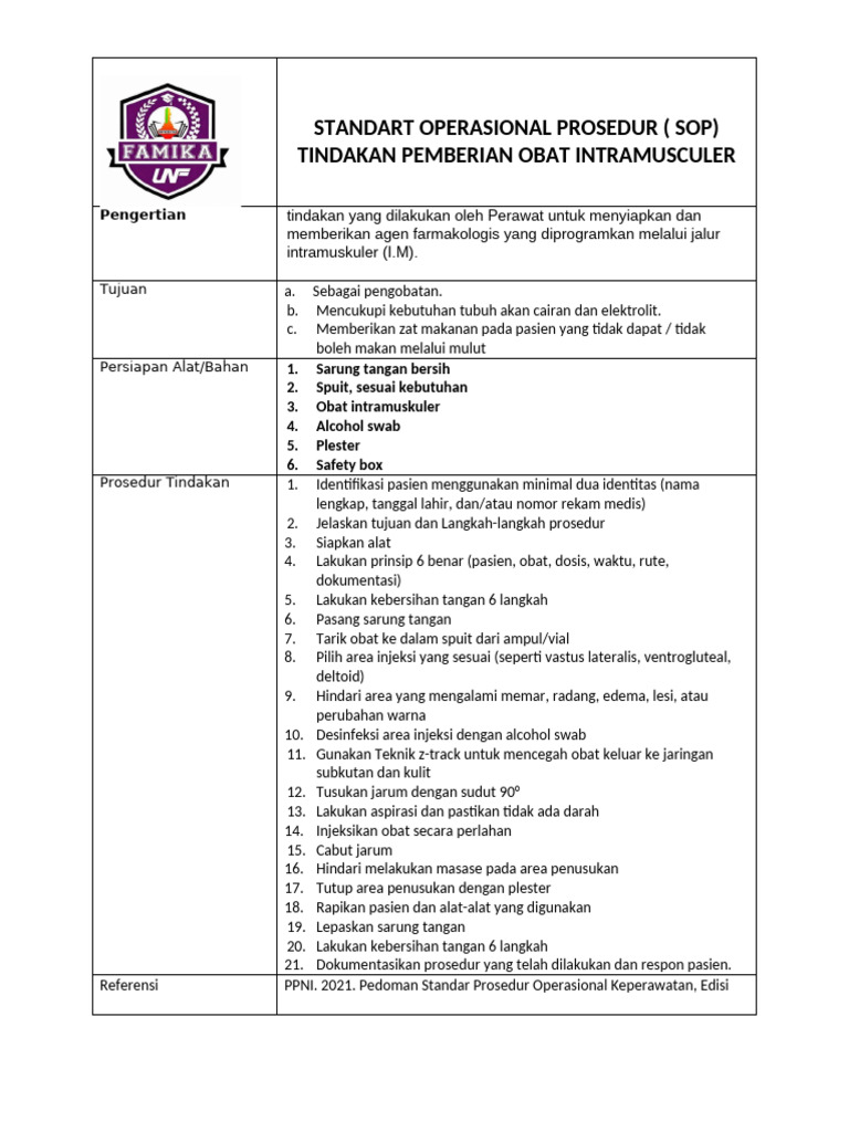 Standart Operasional Prosedur Suntikan Intramusculer Fix | PDF