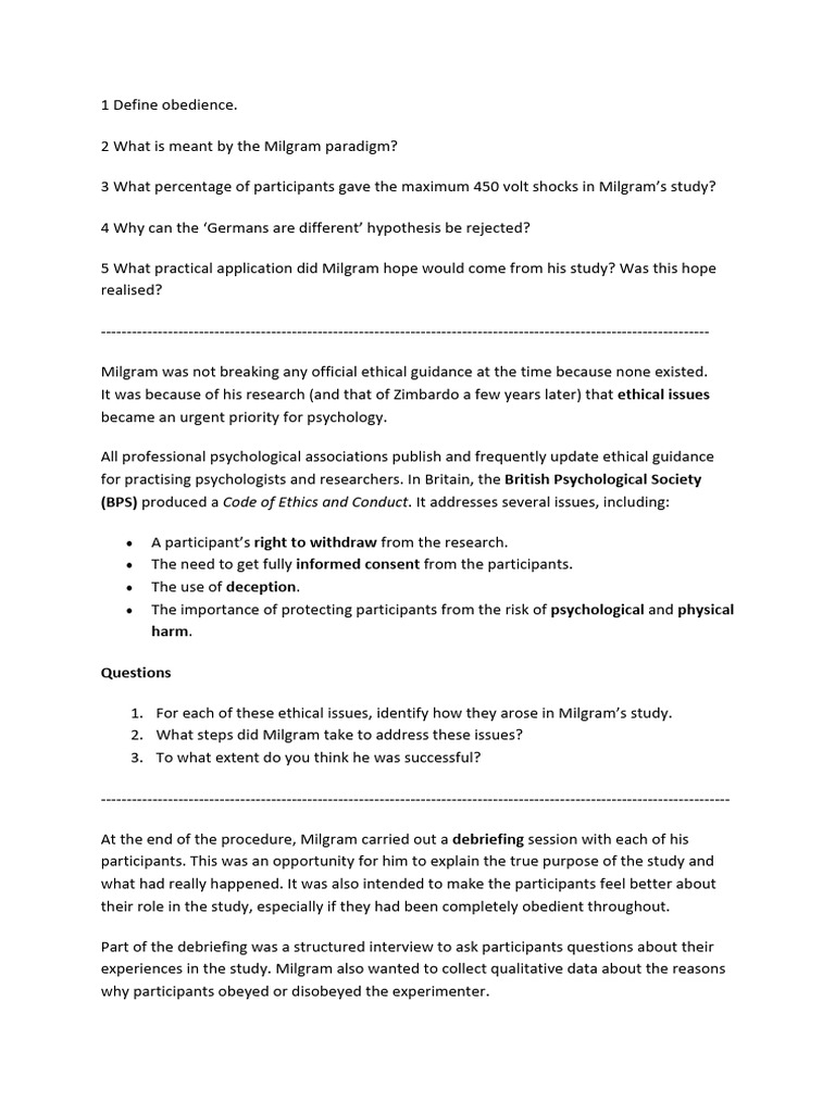 Milgram AQA AS 1 | PDF | Obedience (Human Behavior) | Popular Psychology