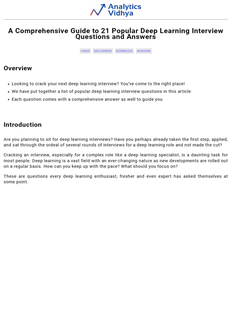 comprehensive-popular-deep-learning-interview-questions-answers | PDF | Artificial Neural ...