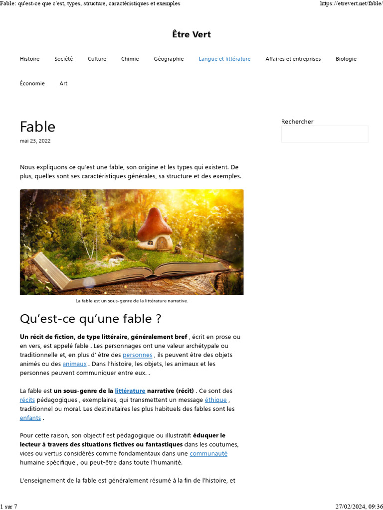 Définition et caractéristiques de la fable | PDF | Fable | Moralité