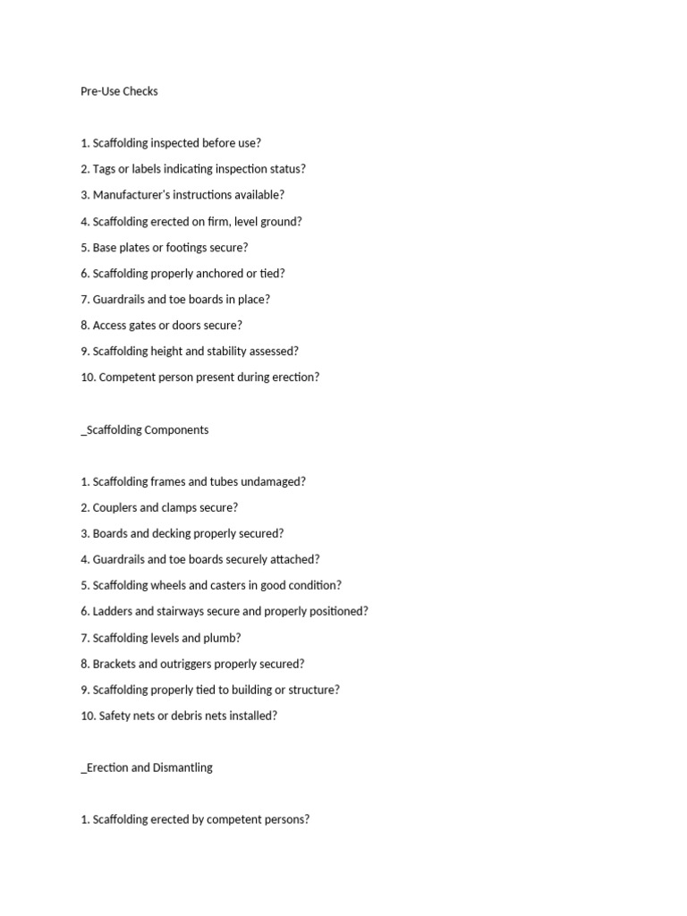Scaffolding Safety Checklist Guide | PDF | Scaffolding | Safety