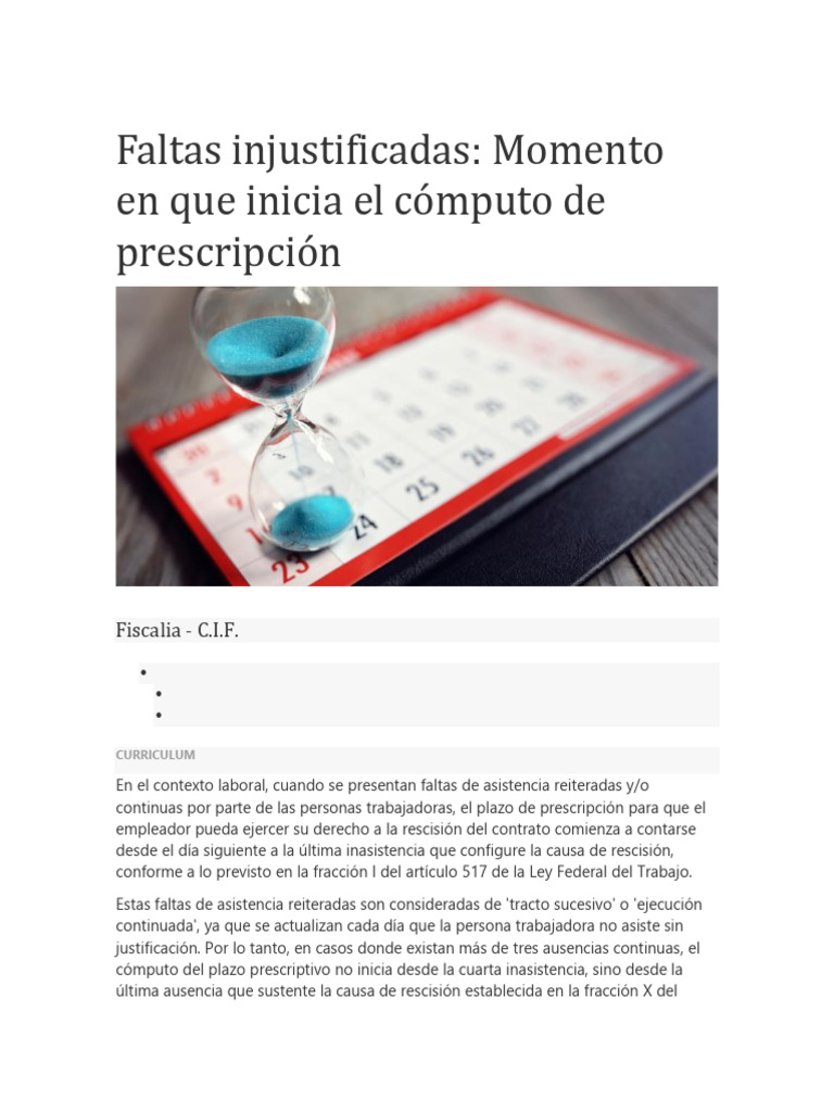 Faltas Injustificadas | PDF | Estatuto de limitaciones | Judicaturas