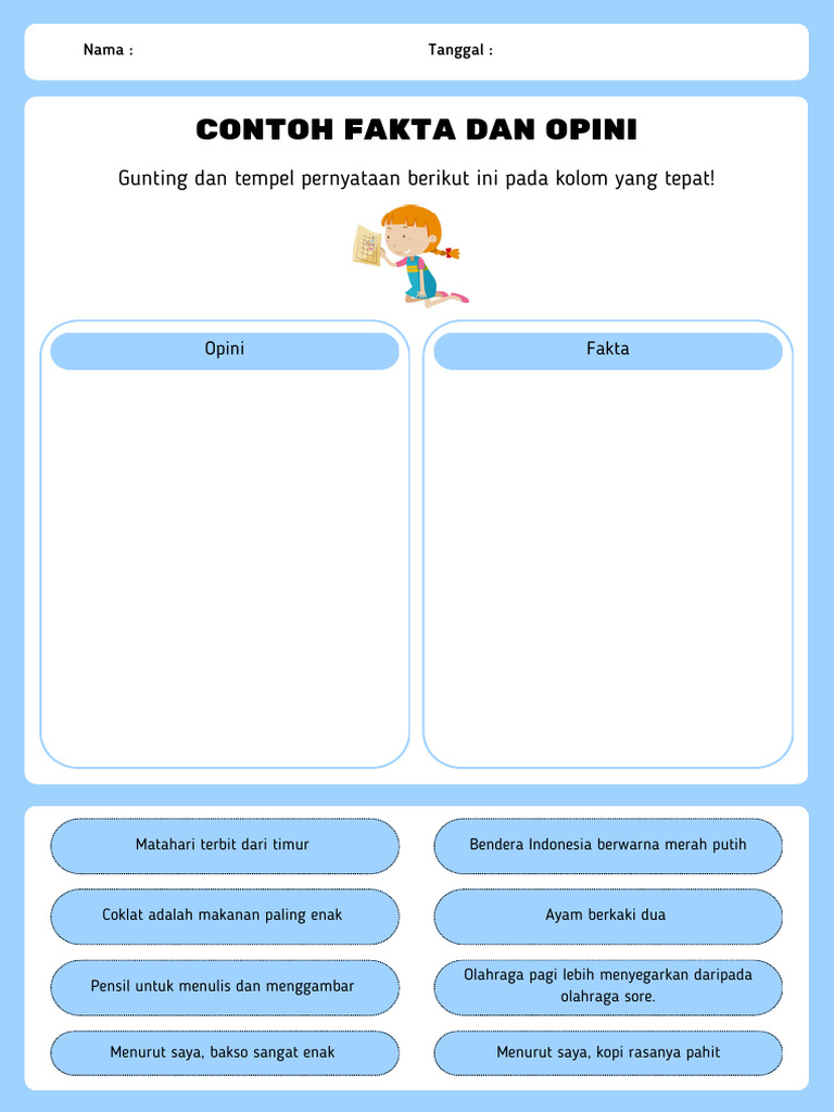 Lembar Kerja Contoh Fakta Dan Opini Biru Ilustrasi Sederhana - 20241210 ...