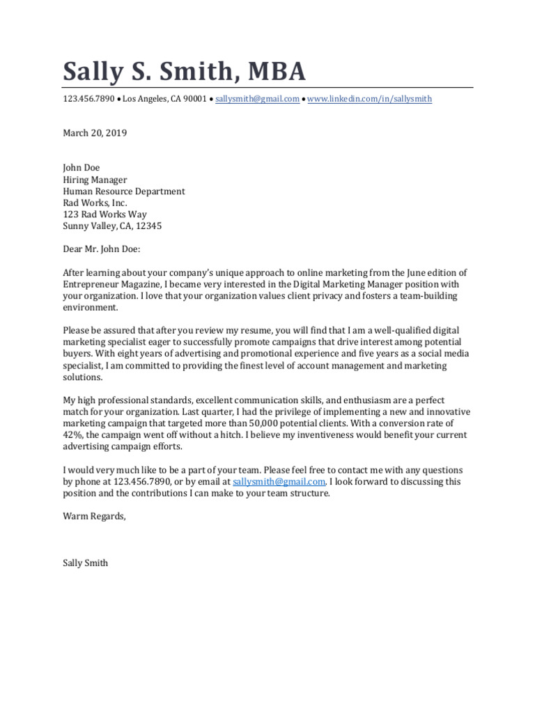 Professional Cover Letter Example | PDF